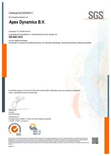 Apex Dynamics' certificates